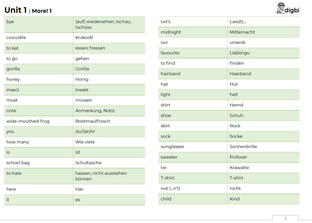 Vokabellisten | More! 1 – shop.digbi